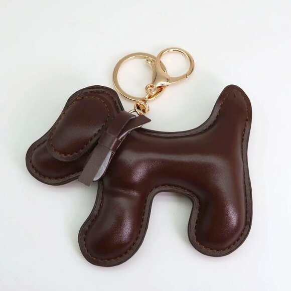 Accessories | Dark Brown Pu Leather Dog Bag Charm Plush Puppy Keychain ...